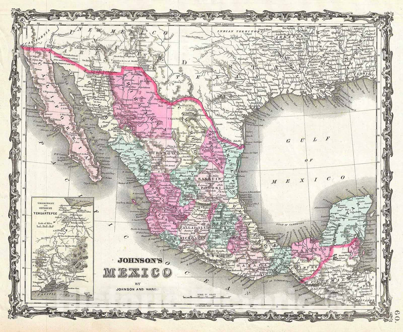 Historic Map : Johnson Map of Mexico and Texas, 1863, Vintage Wall Art ...