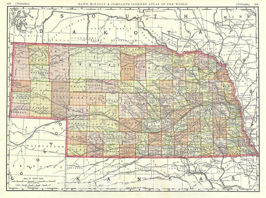 Historic Map : Rand McNally Map of Nebraska, 1888, Vintage Wall Art ...