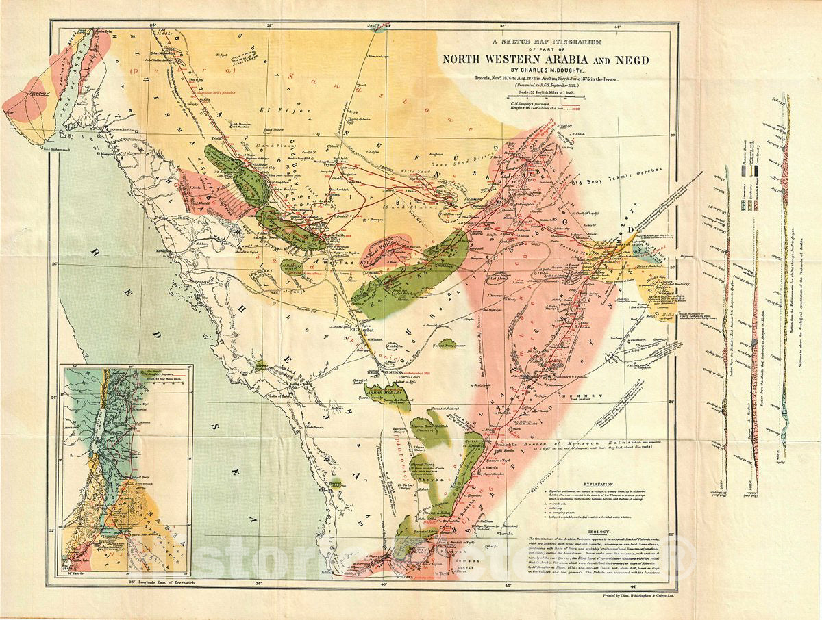 Historic Map : Doughty Map of North West Arabia (Saudi Arabia), 1883 ...
