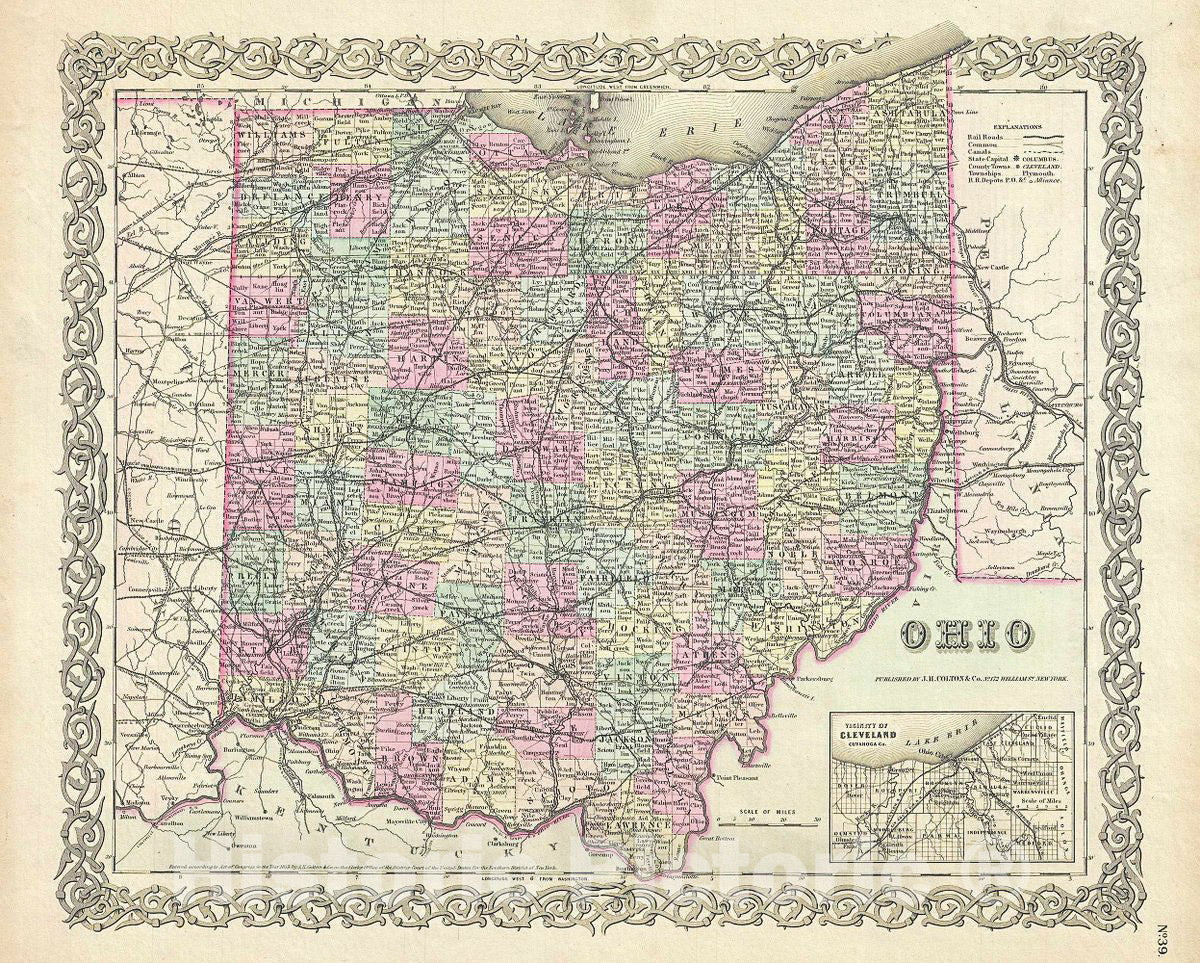 Historic Map : Colton Map of Ohio, 1856, Vintage Wall Art – Historic ...