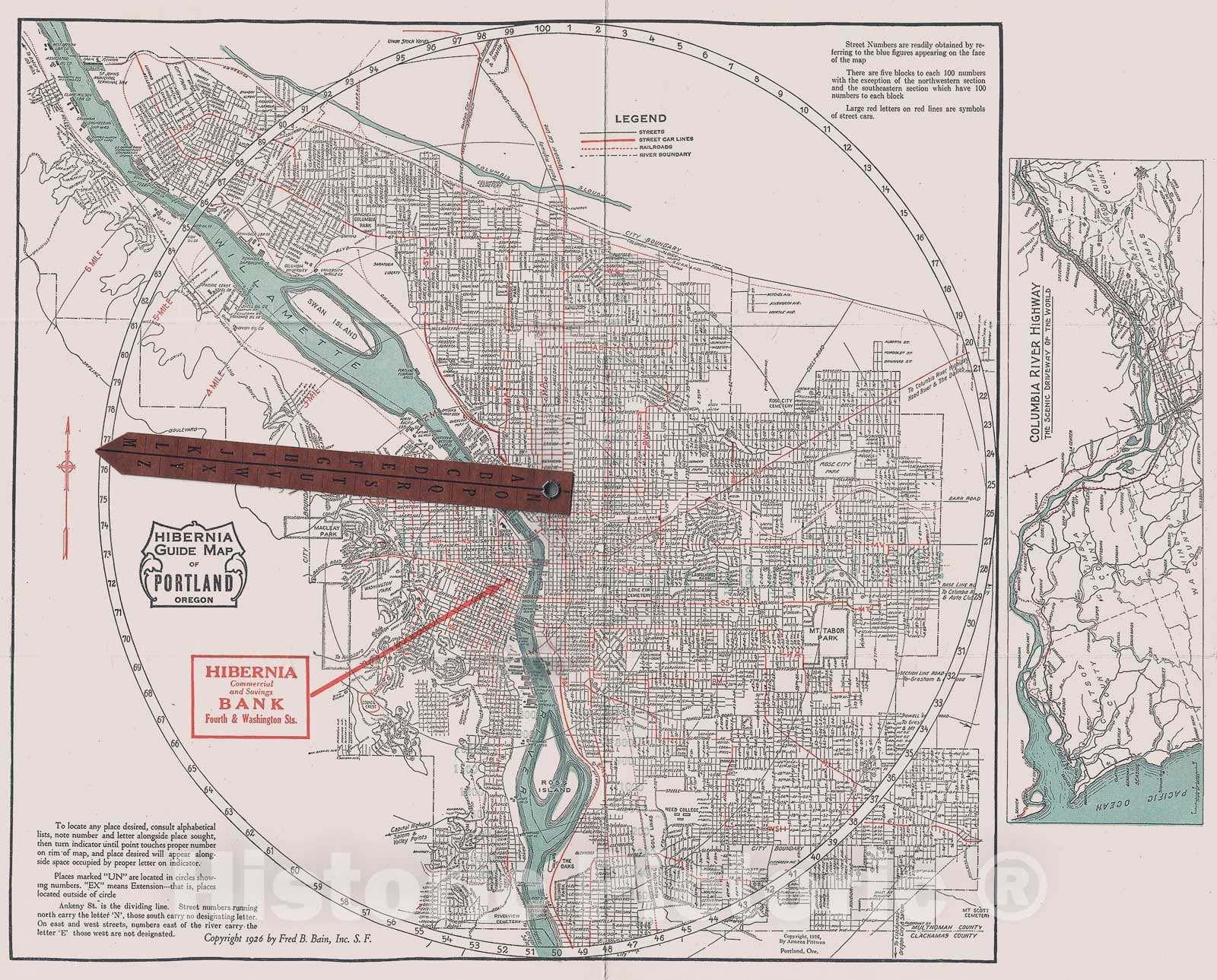 Historic Map : Fred Bain Guide Map of Portland, Oregon, 1926, Vintage ...