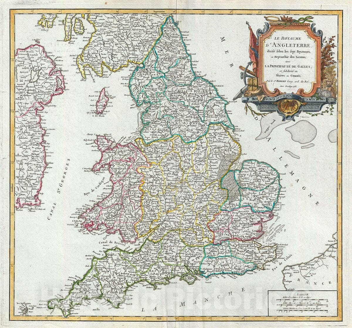 Historic Map : Vaugondy Antique Map of England and Wales, 1753, Vintag ...