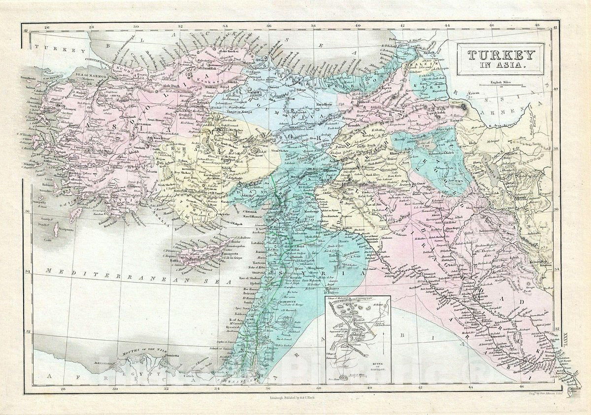 Historic Map : Black Map of Turkey in Asia, Version 2, 1851, Vintage W ...