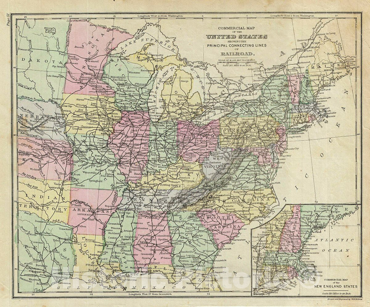Historic Map : Warren Railroad Map of The United States, 1879, Vintage ...
