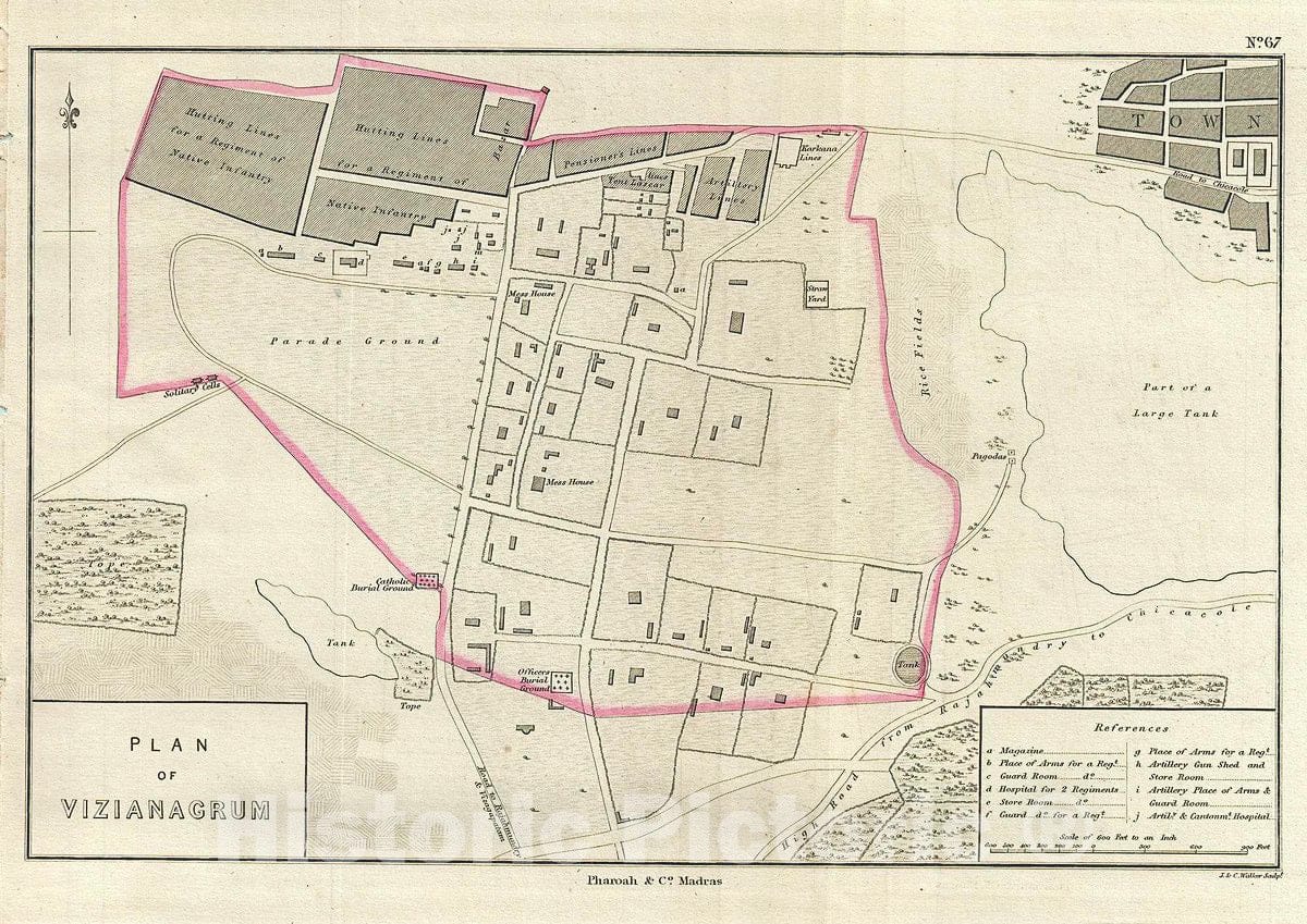 Historic Map : Pharoah Map or Plan of The City of Vizianagaram, Andhra ...