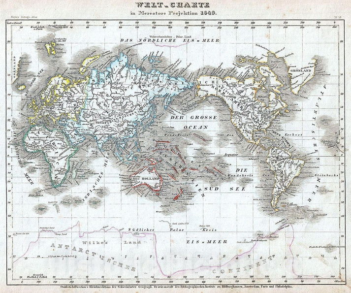 Historic Map : Meyer Map of The World on Mercator's Projection, 1849 ...