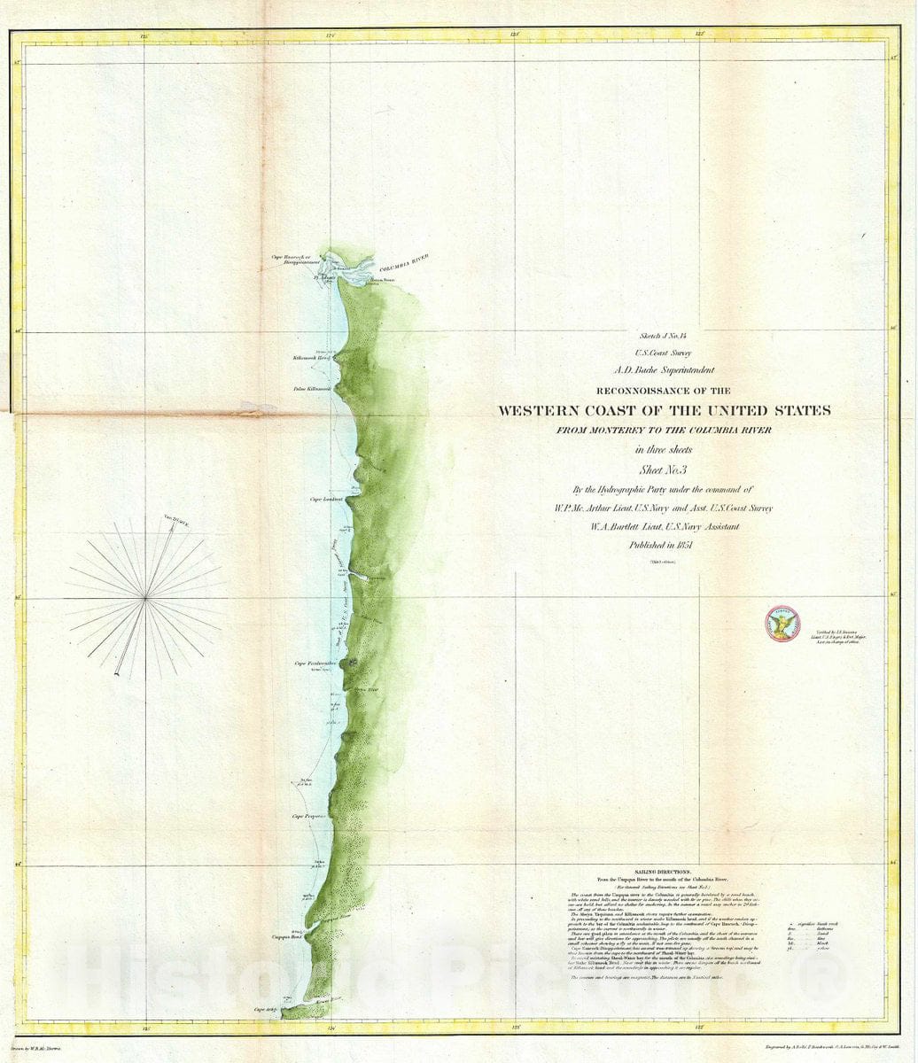 Historic Map : U.S. Coast Survey Antique Map or Chart of The Coast of ...
