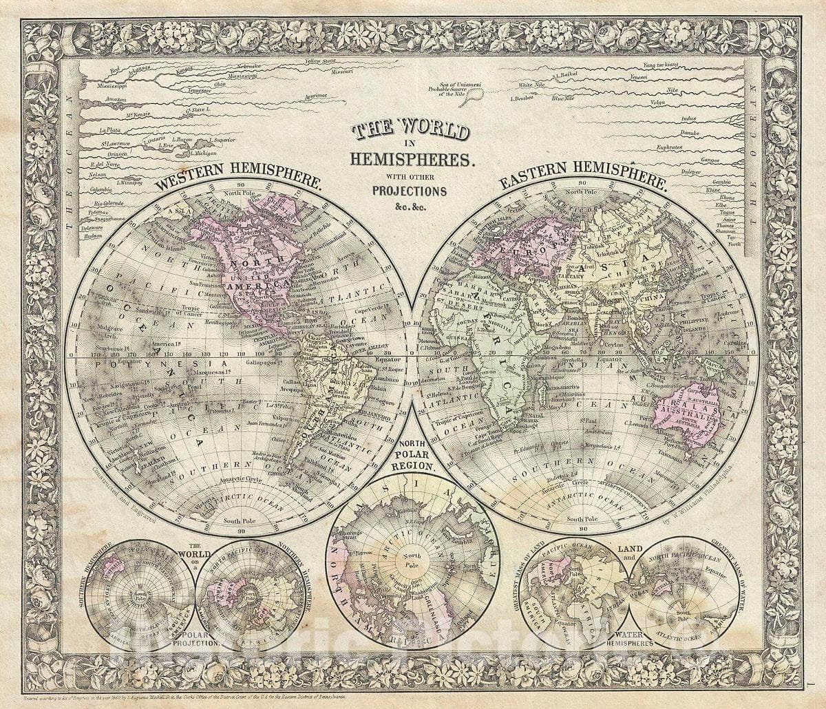Historic Map : Mitchell Antique Map of The World in Hemispheres, 1866 ...