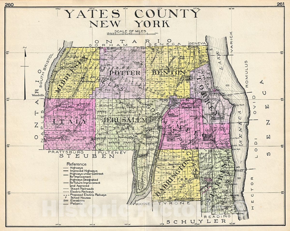 Historic Map : Century Map of Yates County, New York, 1912, Vintage Wa ...
