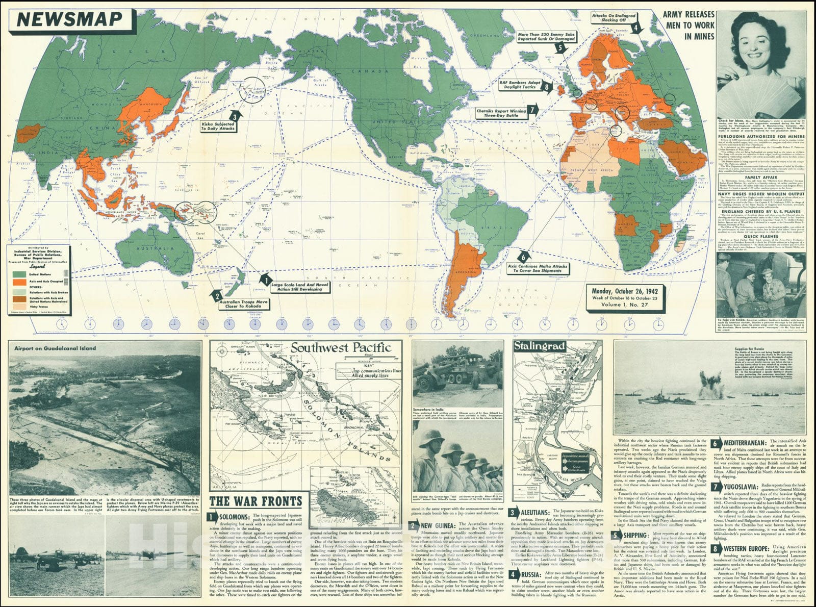 Historic Map : WWII Propaganda Map]Newsmap -- Monday, October 26, 1942 ...