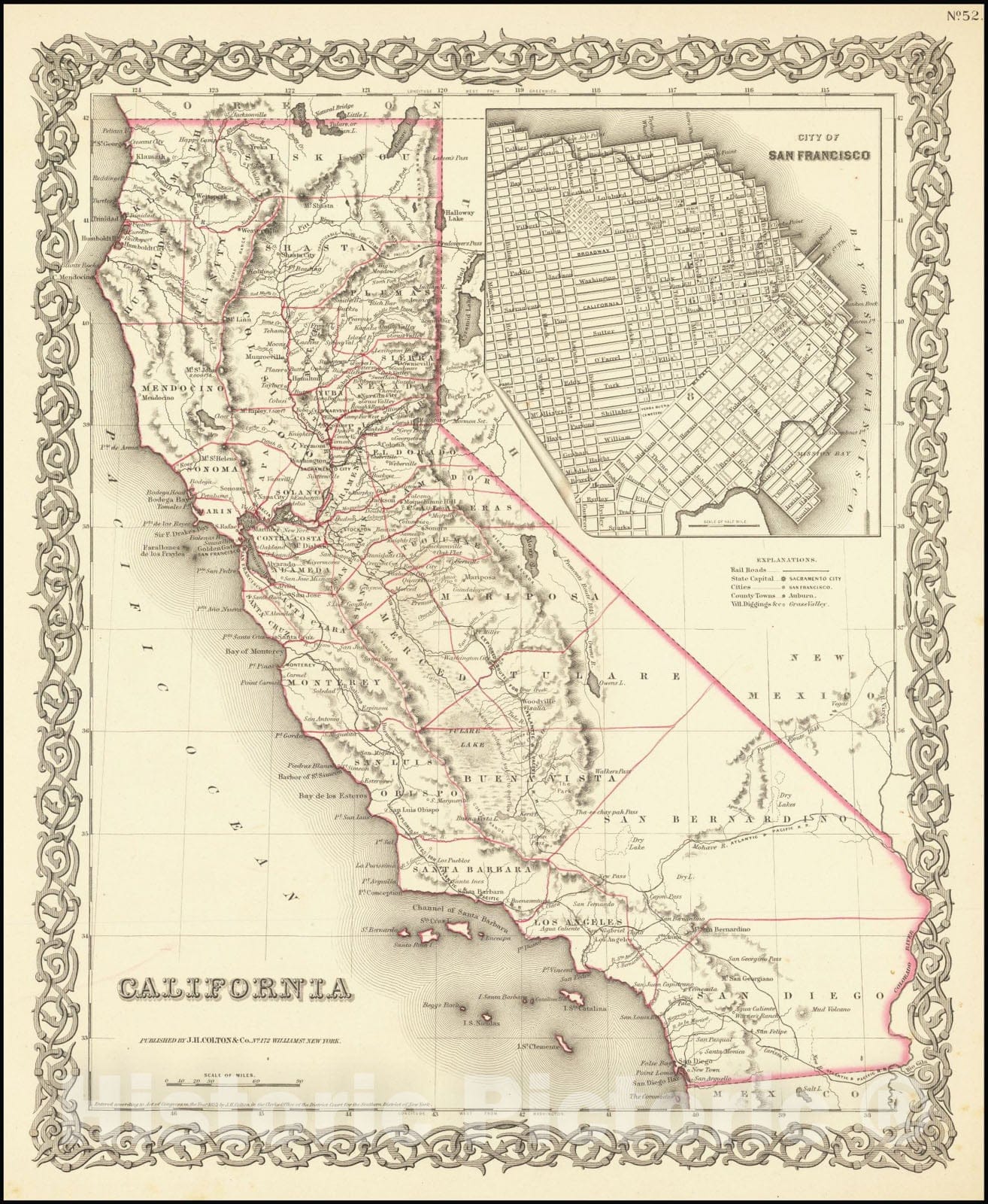 Historic Map : California , with San Francisco inset map, 1855, Vintag ...