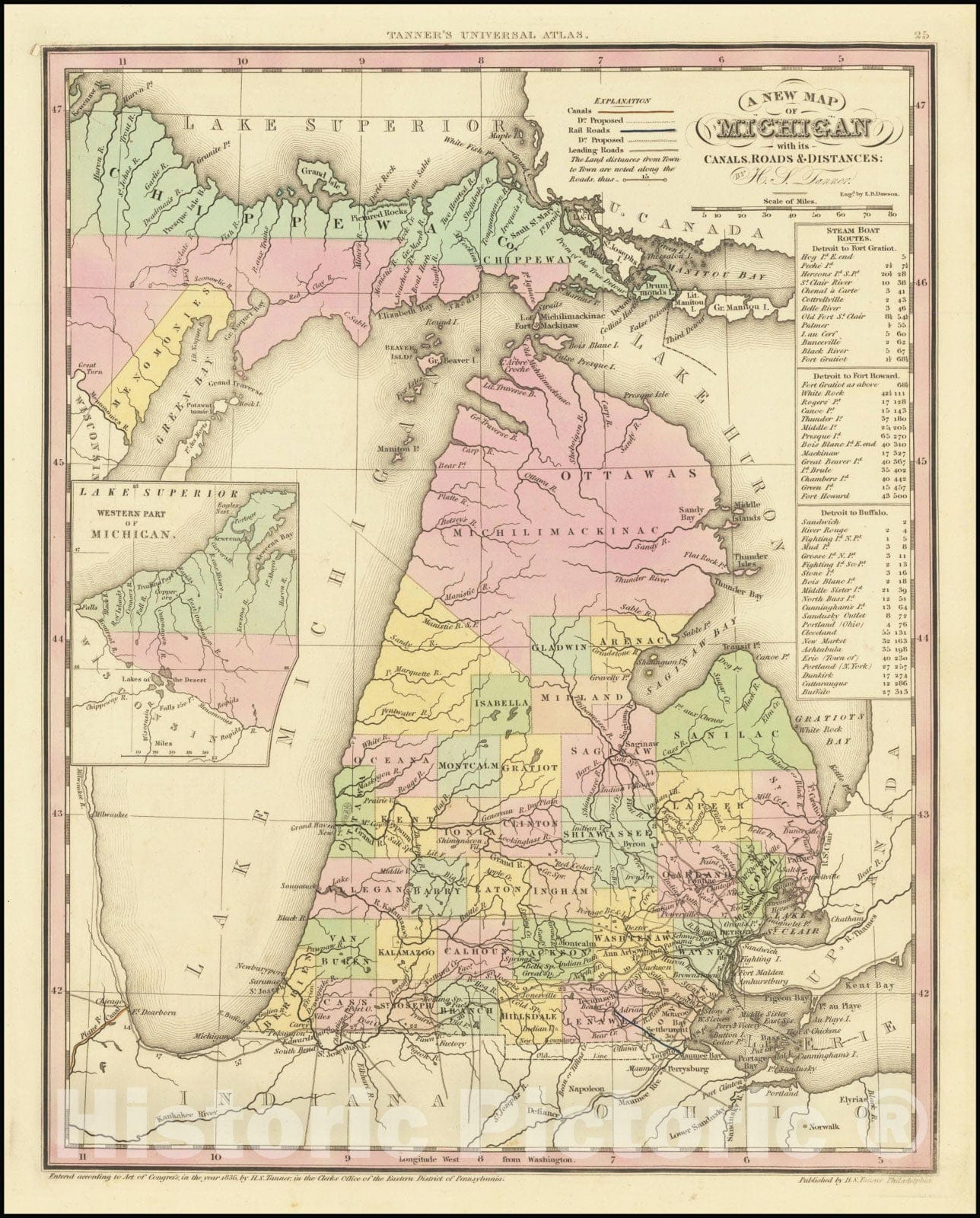 Historic Map : Michigan Territory,A New Map of Michigan with its Canal ...