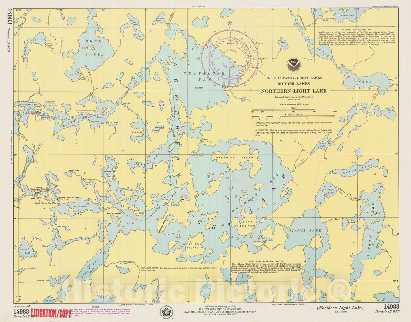 Historic Nautical Map - Northern Light Lake, MN, 1976 NOAA Chart - Vin ...
