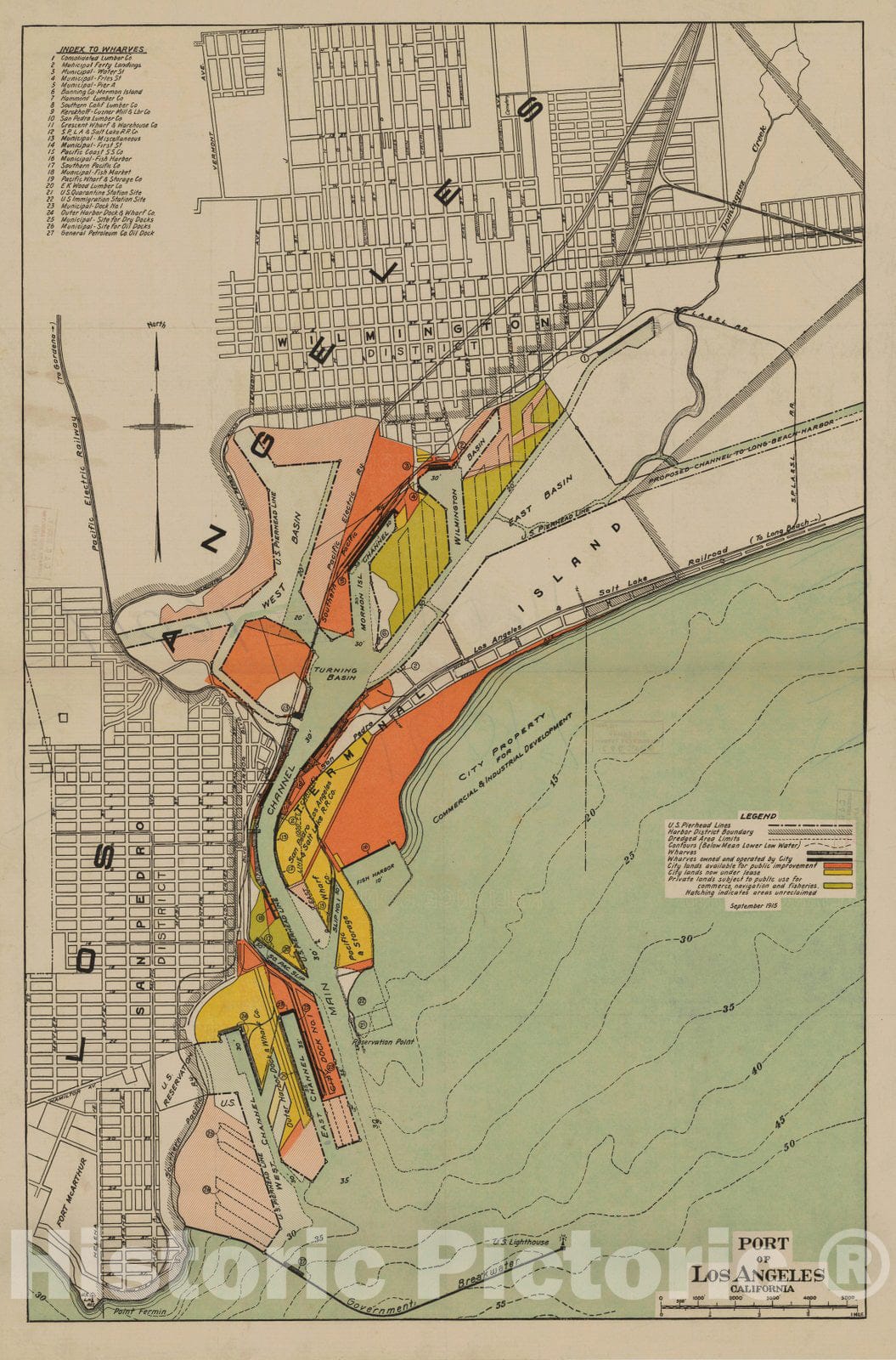 Historic Nautical Map - Port Of Los Angeles, LA, 1915 NOAA City Plan ...