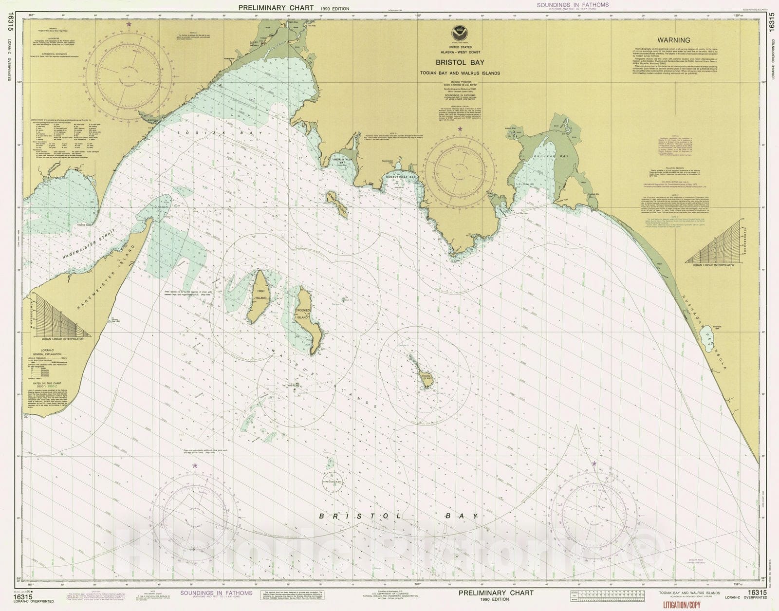 Historic Nautical Map - Togiak Bay And Walrus Islands, AK, 1990 NOAA C ...