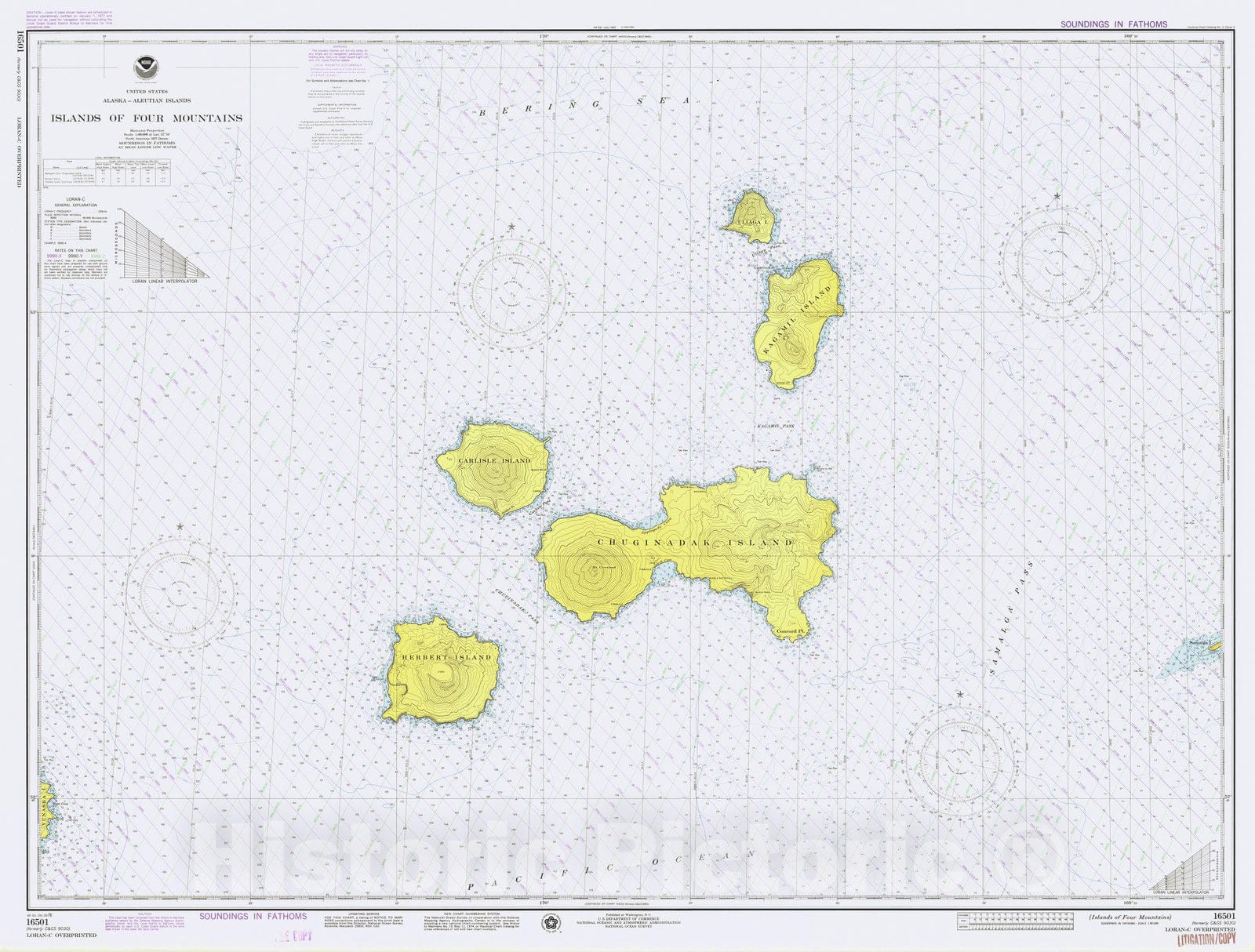 Historic Nautical Map - Islands Of Four Mountains, AK, 1976 NOAA Chart ...