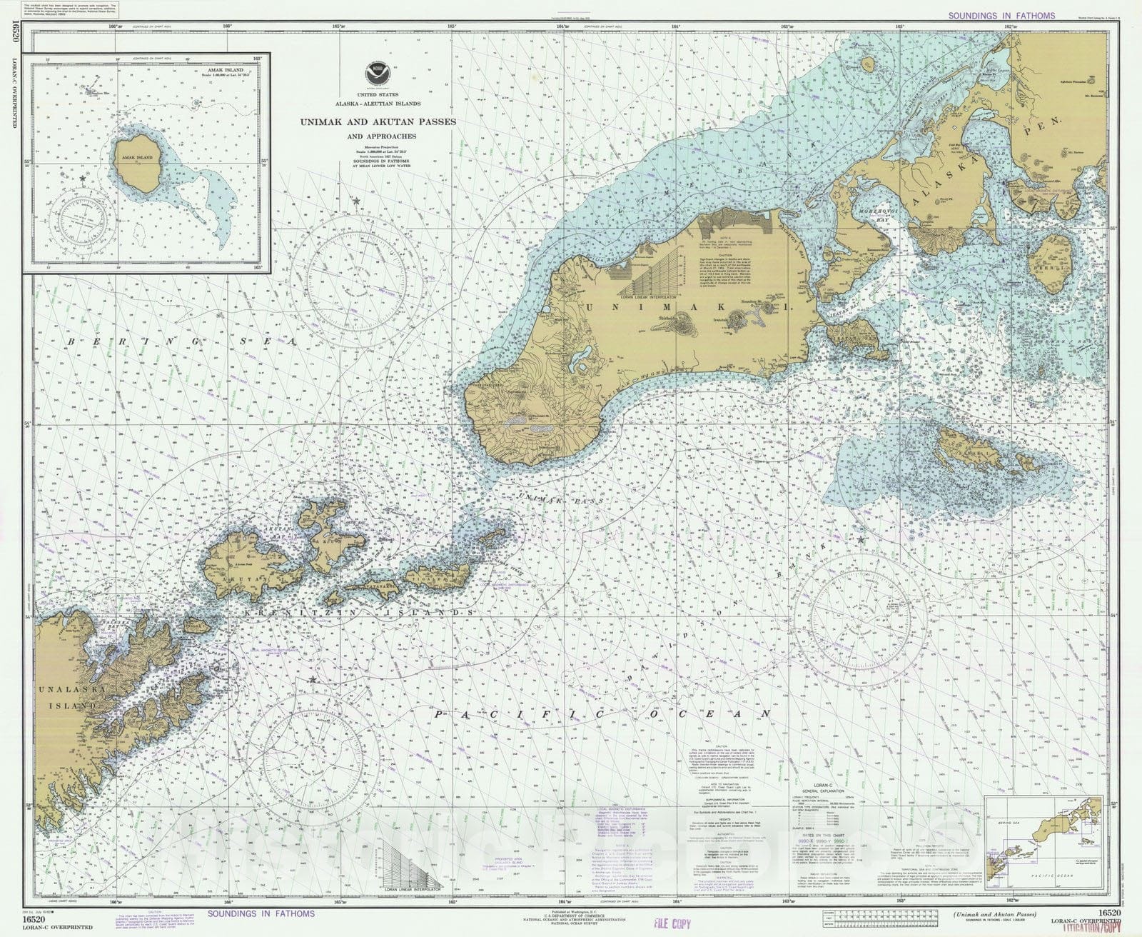 Historic Nautical Map - Unimak And Akutan Passes, AK, 1982 NOAA Chart ...