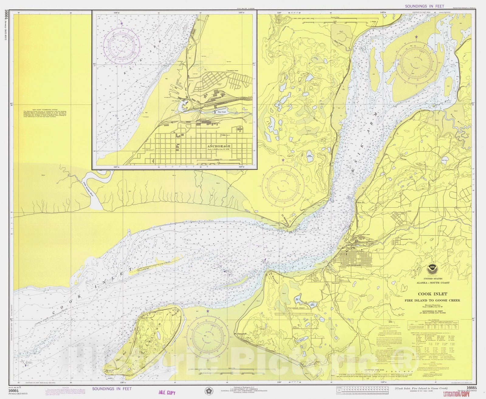 Historic Nautical Map - Cook Inlet Fire Island To Goose Creek, AK, 197 ...