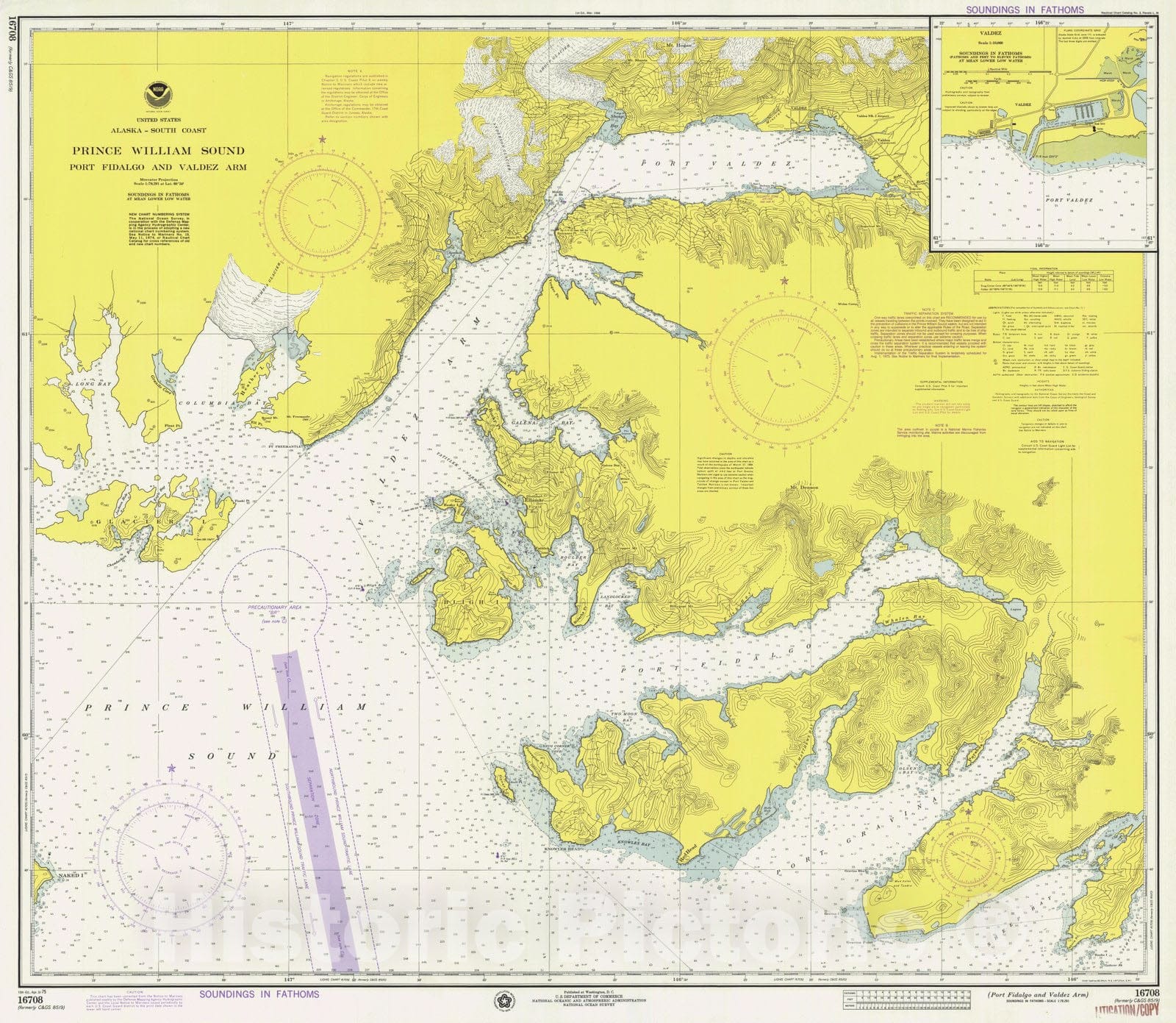 Historic Nautical Map - Port Fidalgo And Valdez Arm, AK, 1975 NOAA Cha ...