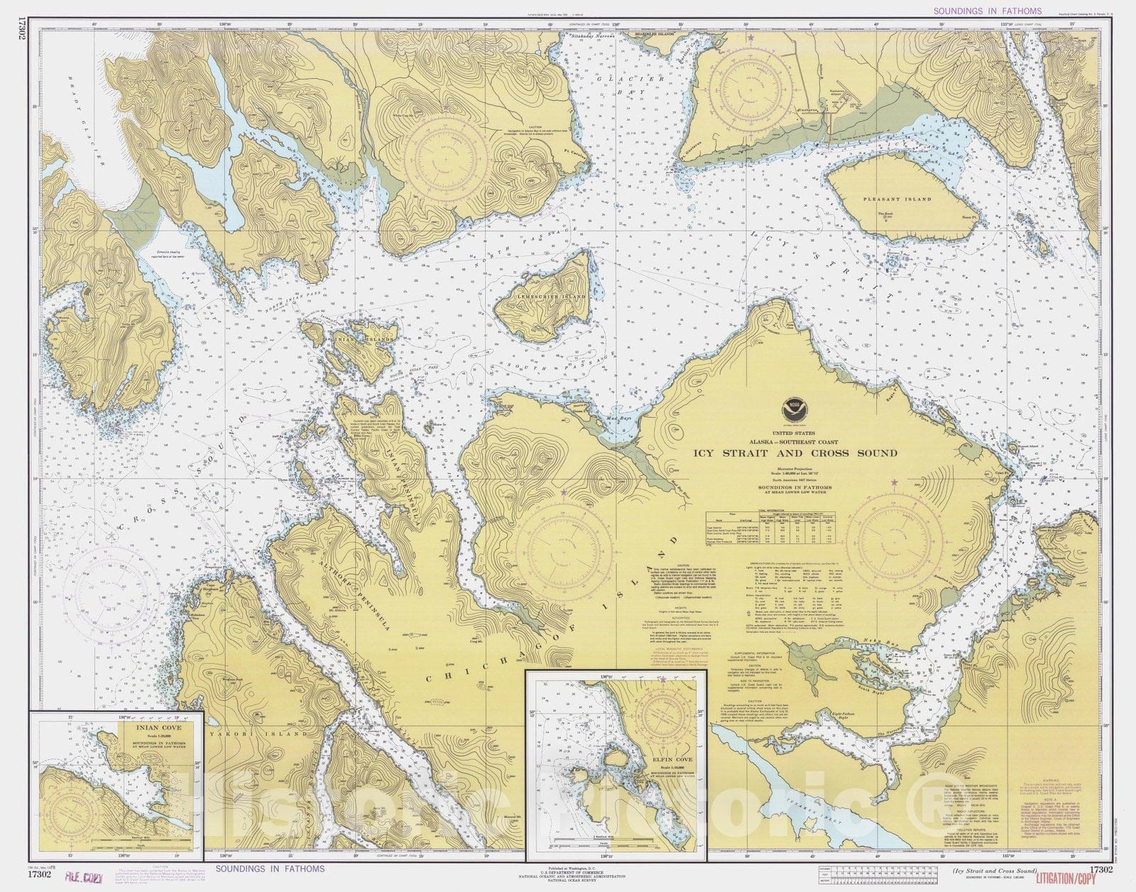 Historic Nautical Map - Icy Strait And Cross Sound, AK, 1978 NOAA Char ...