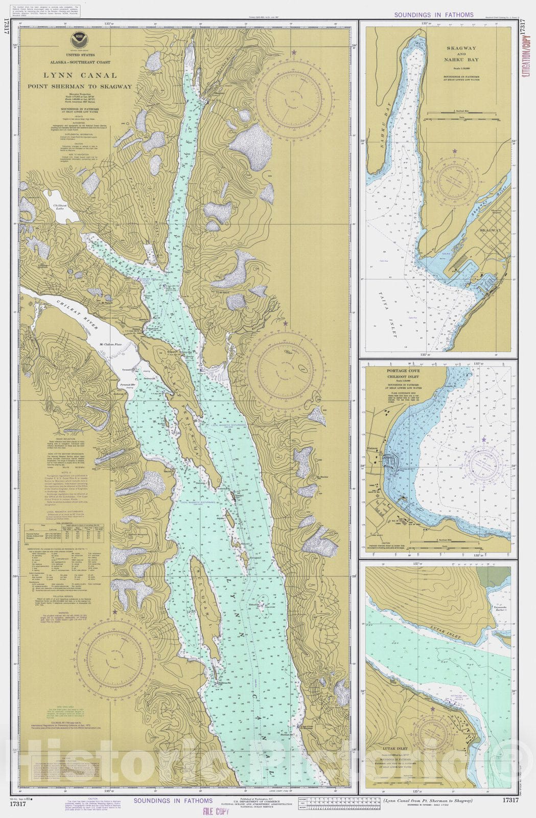 Historic Nautical Map - Lynn Canal From Pt Sherman To Skagway, AK, 198 ...