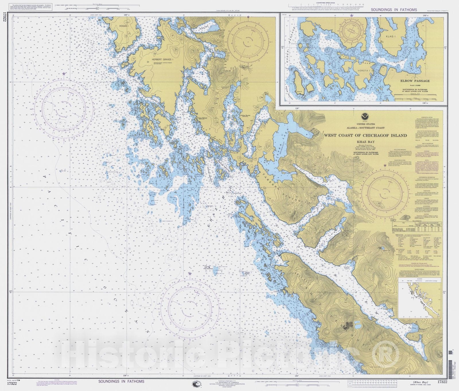 Historic Nautical Map - Khaz Bay, AK, 1998 NOAA Chart - Vintage Wall A ...