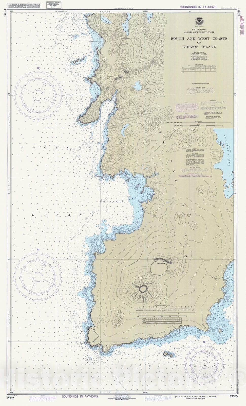 Historic Nautical Map - South And West Coast Of Kruzof Island, AK, 199 ...