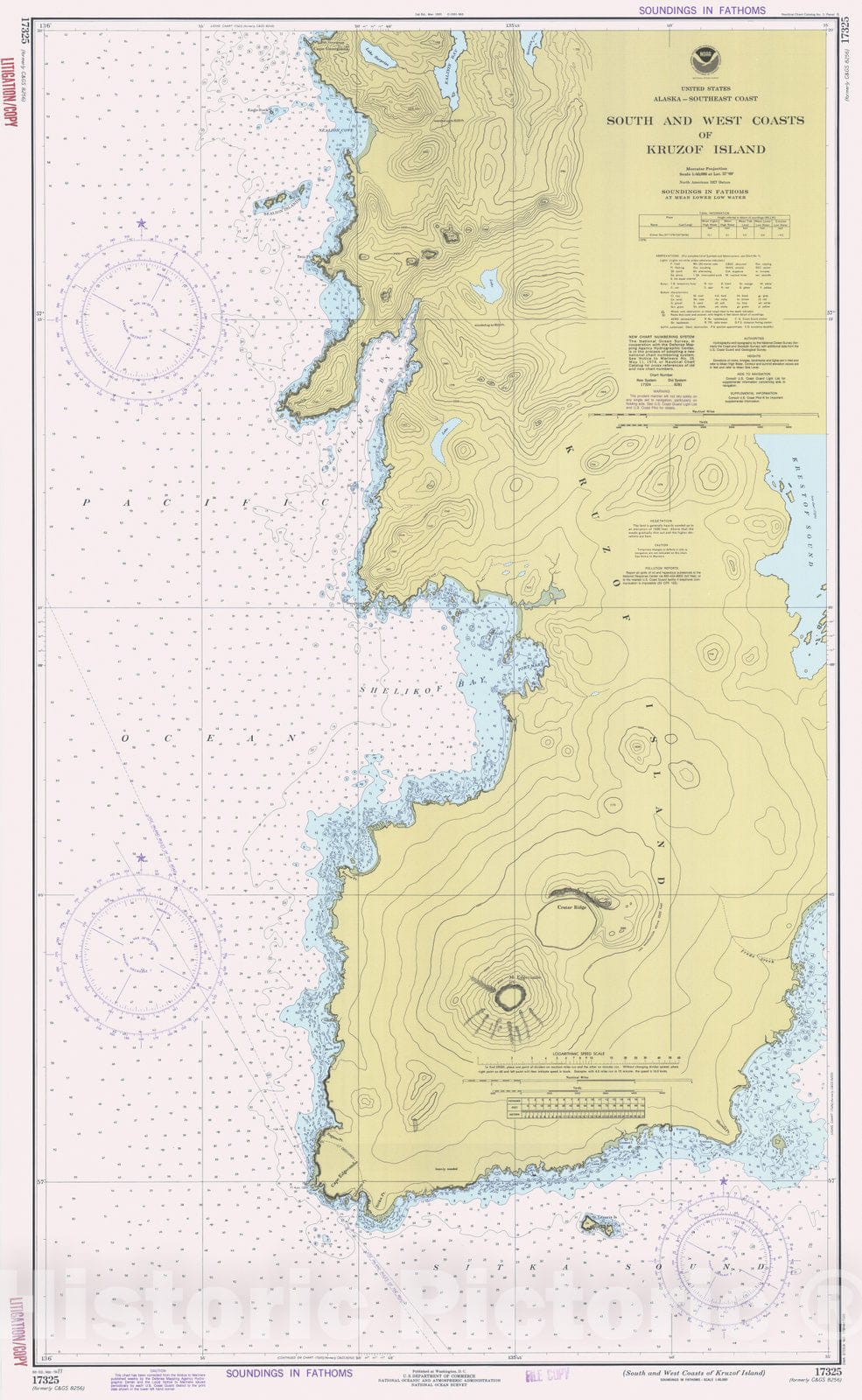 Historic Nautical Map - South And West Coast Of Kruzof Island, AK, 197 ...