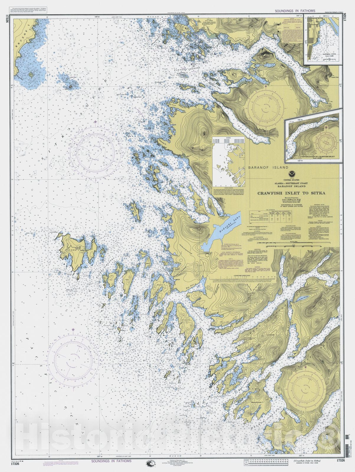 Historic Nautical Map - Crawfish Inlet To Sitka, AK, 1998 NOAA Chart ...