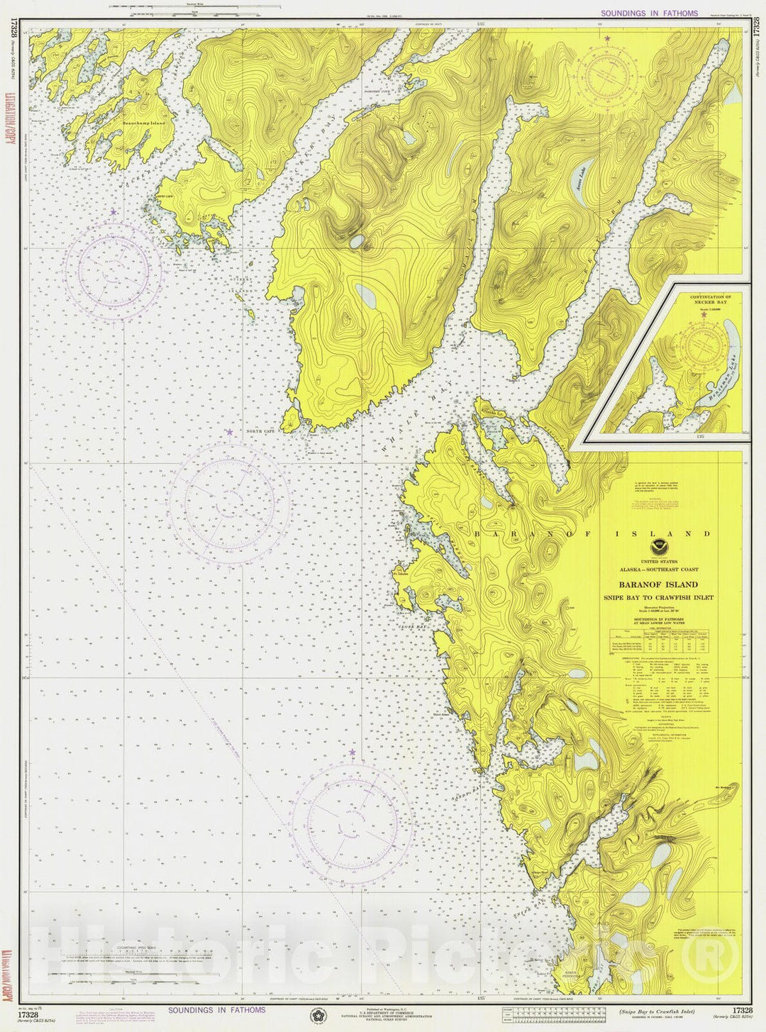 Historic Nautical Map - Snipe Bay To Crawfish Inlet, AK, 1975 NOAA Cha ...