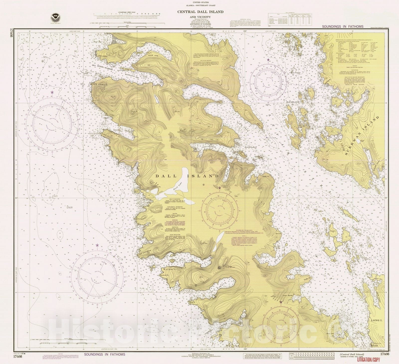 Historic Nautical Map - Central Dall Island, AK, 1989 NOAA Chart - Vin ...