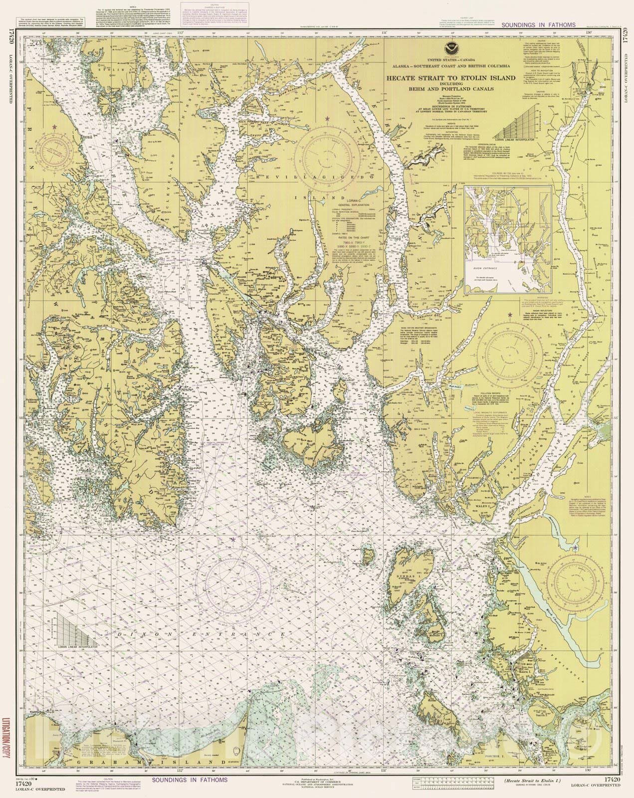 Historic Nautical Map - Hecate Strait To Etolin I, AK, 1990 NOAA Chart ...