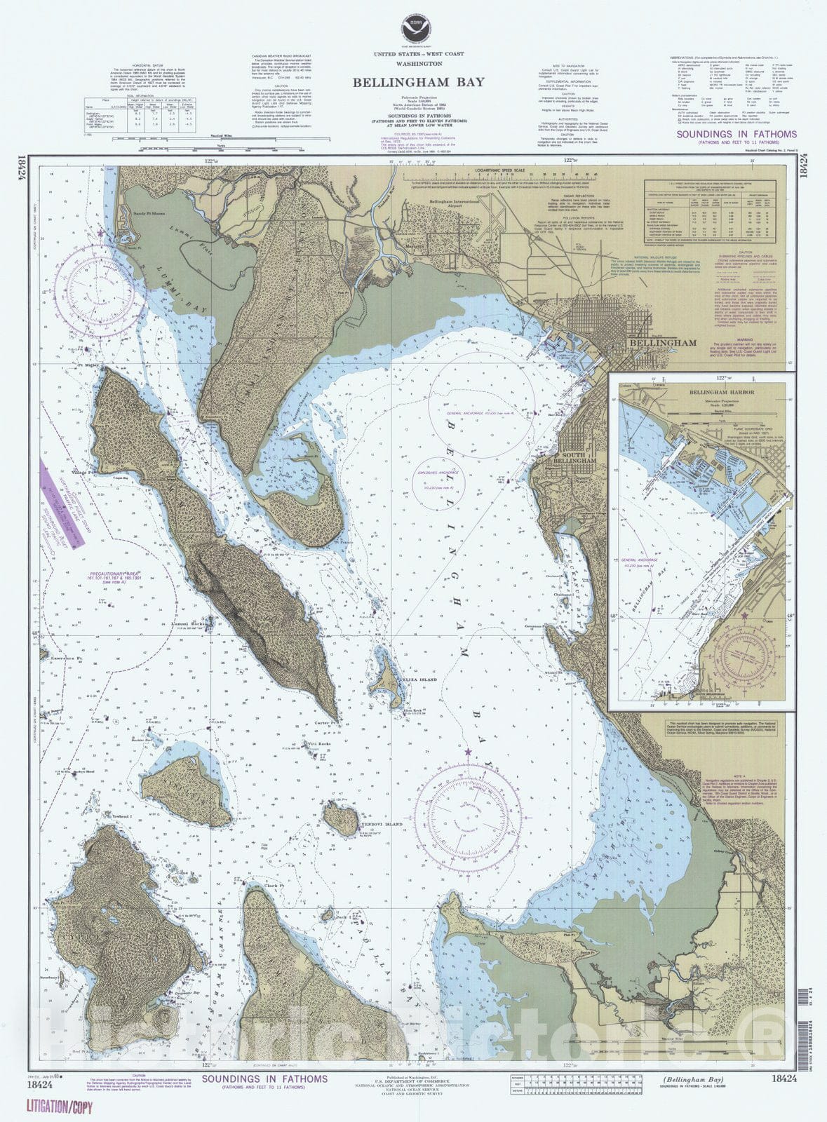 Historic Nautical Map - Bellingham Bay, WA, 1993 NOAA Chart - Vintage ...