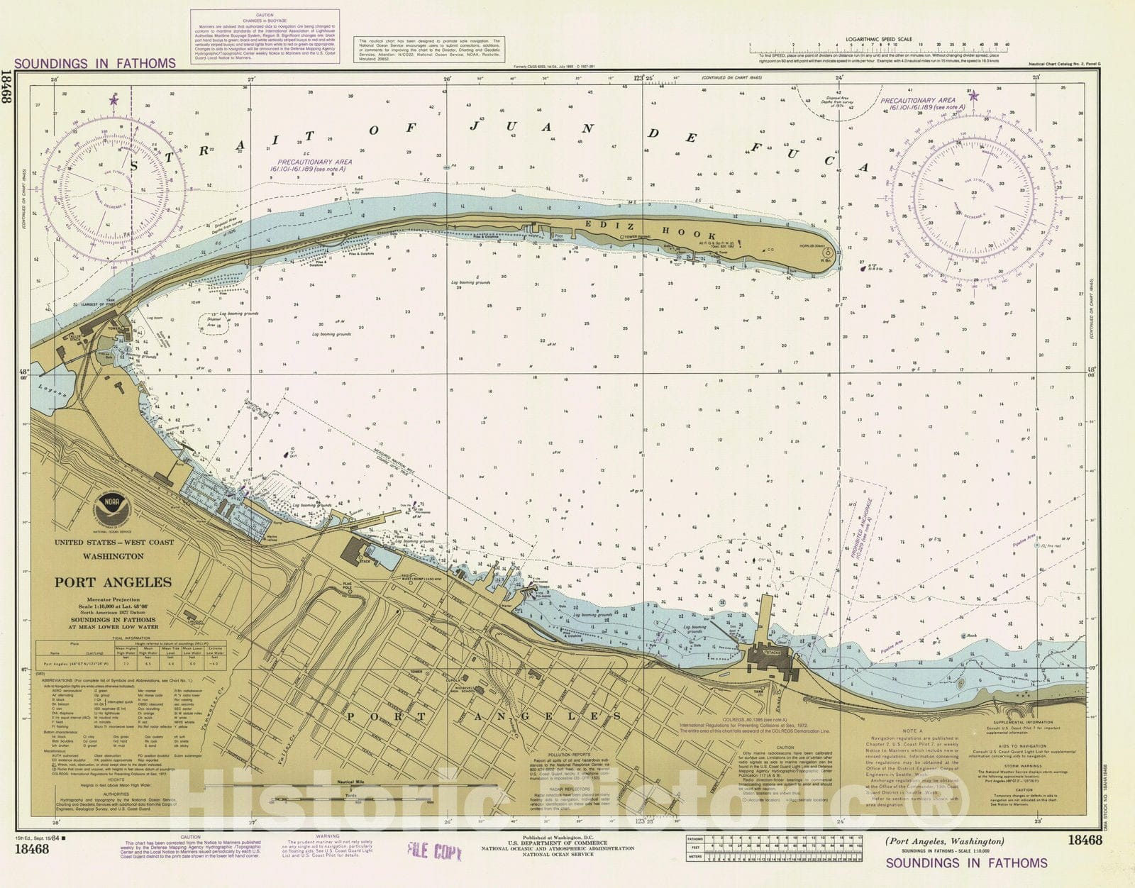 Historic Nautical Map - Port Angeles Washington, WA, 1984 NOAA Chart ...