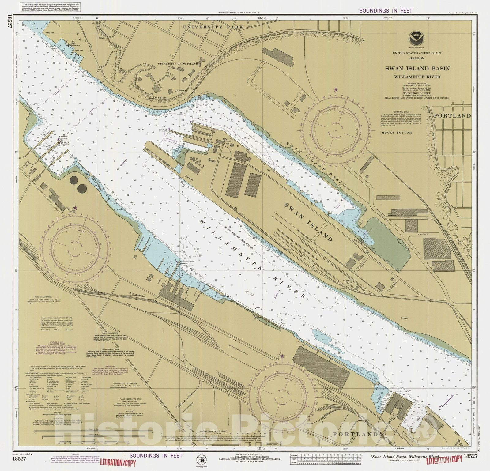 Historic Nautical Map - Swan Island Basin Willamette River, OR, 1988 N ...