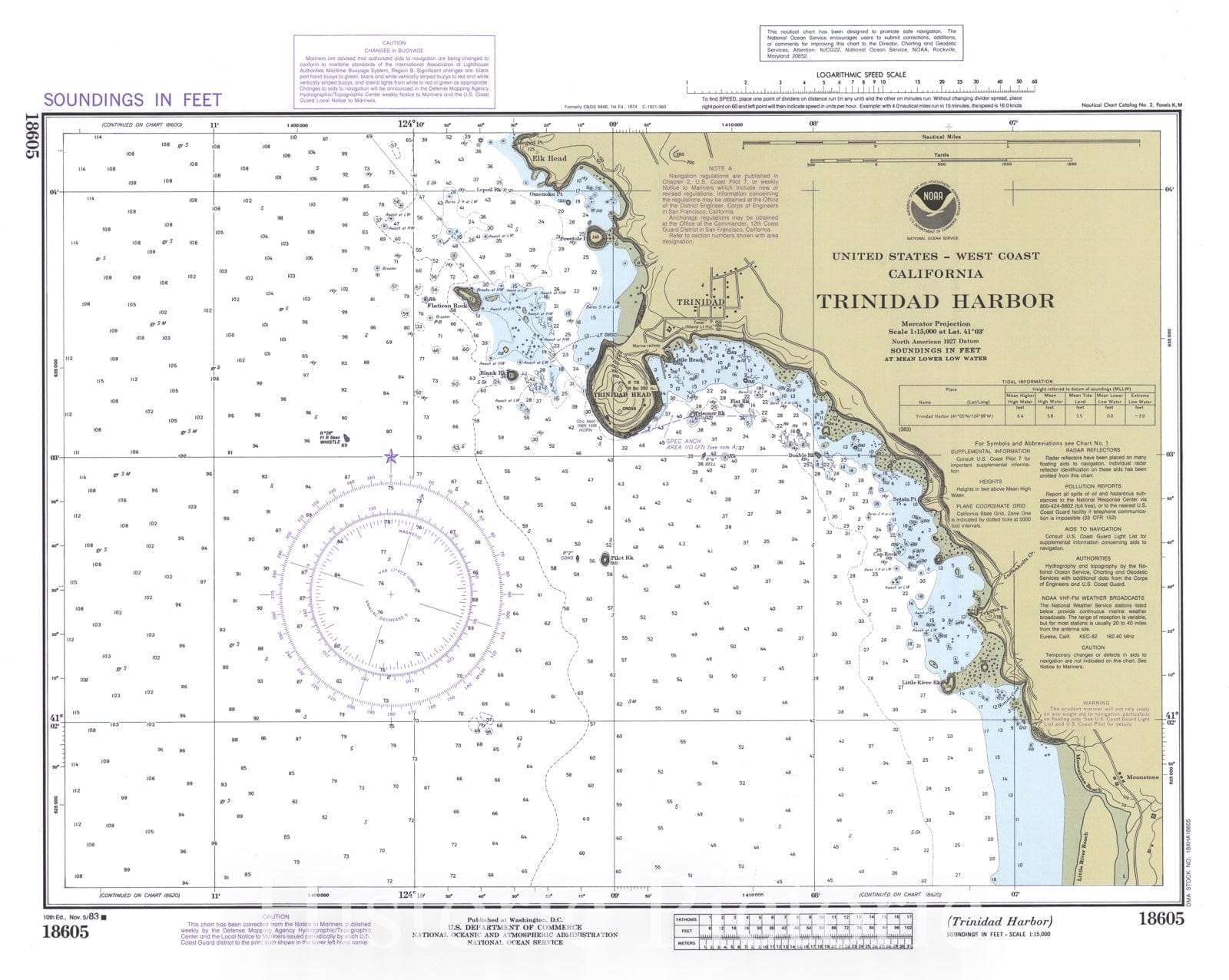 Historic Nautical Map - Trinidad Harbor, CA, 1983 NOAA Chart - Vintage ...