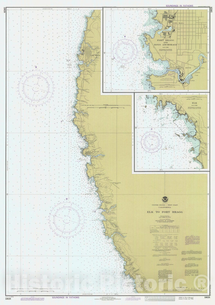 Historic Nautical Map - Elk To Fort Bragg, CA, 1980 NOAA Chart - Vinta ...
