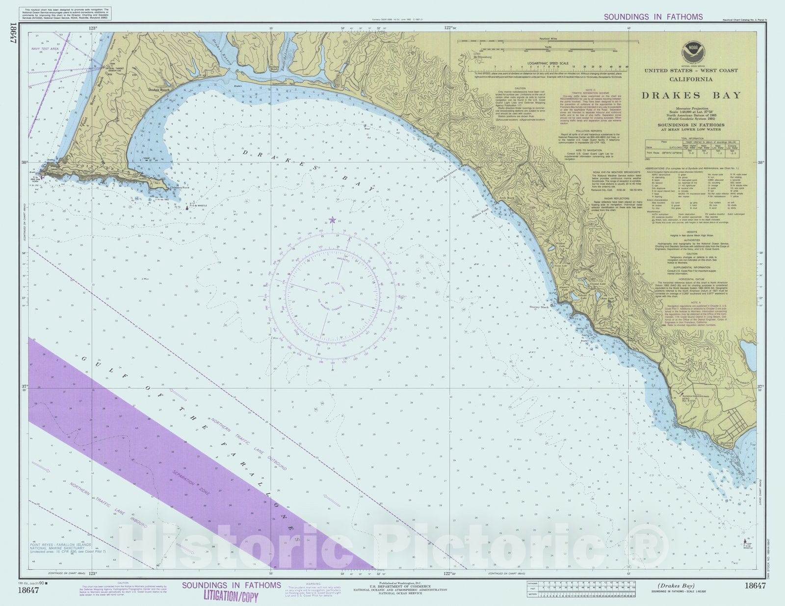 Historic Nautical Map - Drakes Bay, CA, 1990 NOAA Chart - Vintage Wall ...