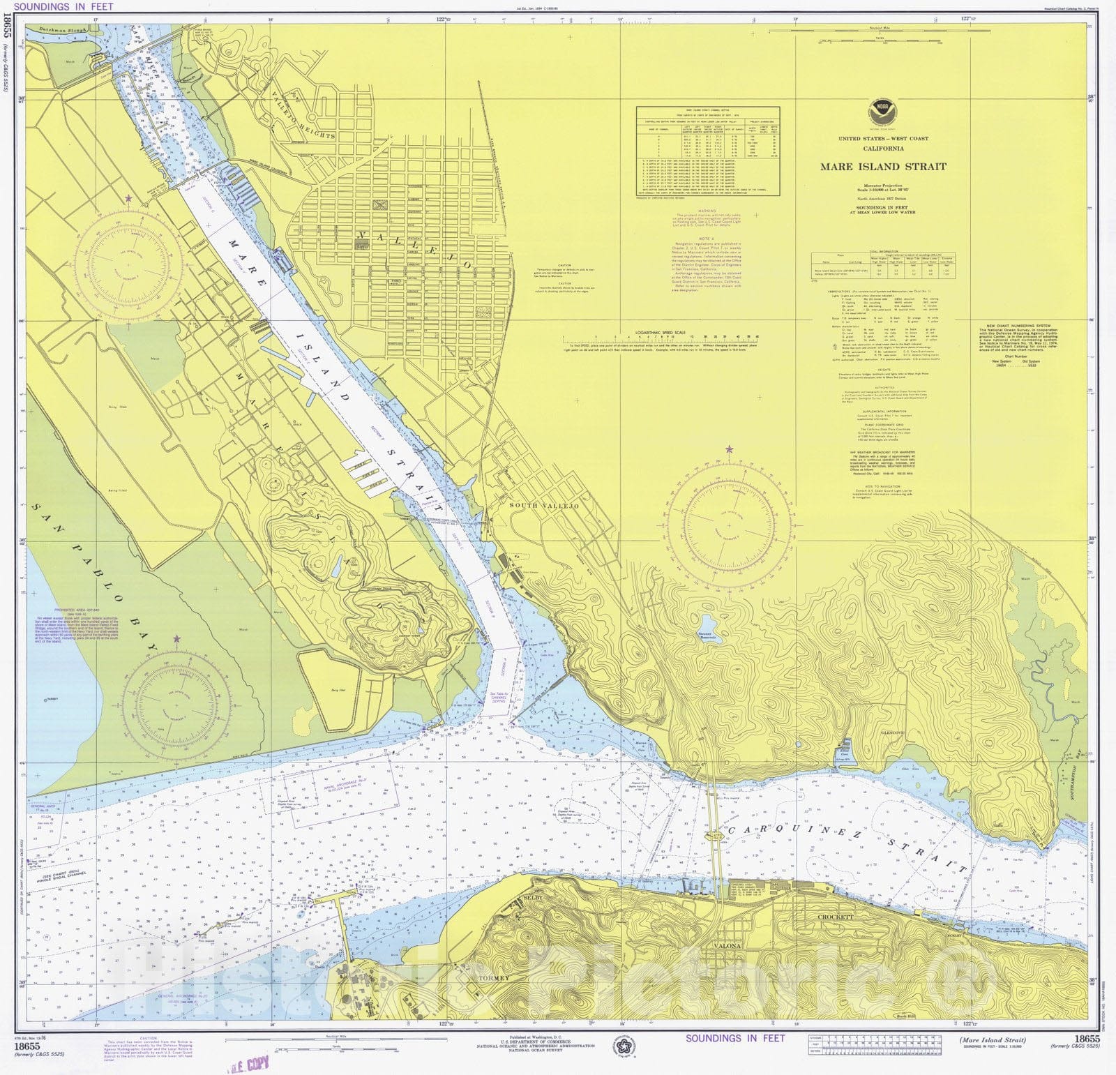 Historic Nautical Map - Mare Island Strait, CA, 1976 NOAA Chart - Vint ...