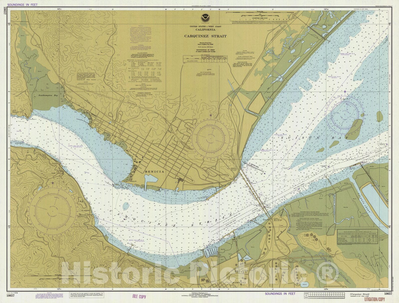 Historic Nautical Map - Carquinez Strait, CA, 1982 NOAA Chart - Vintag ...
