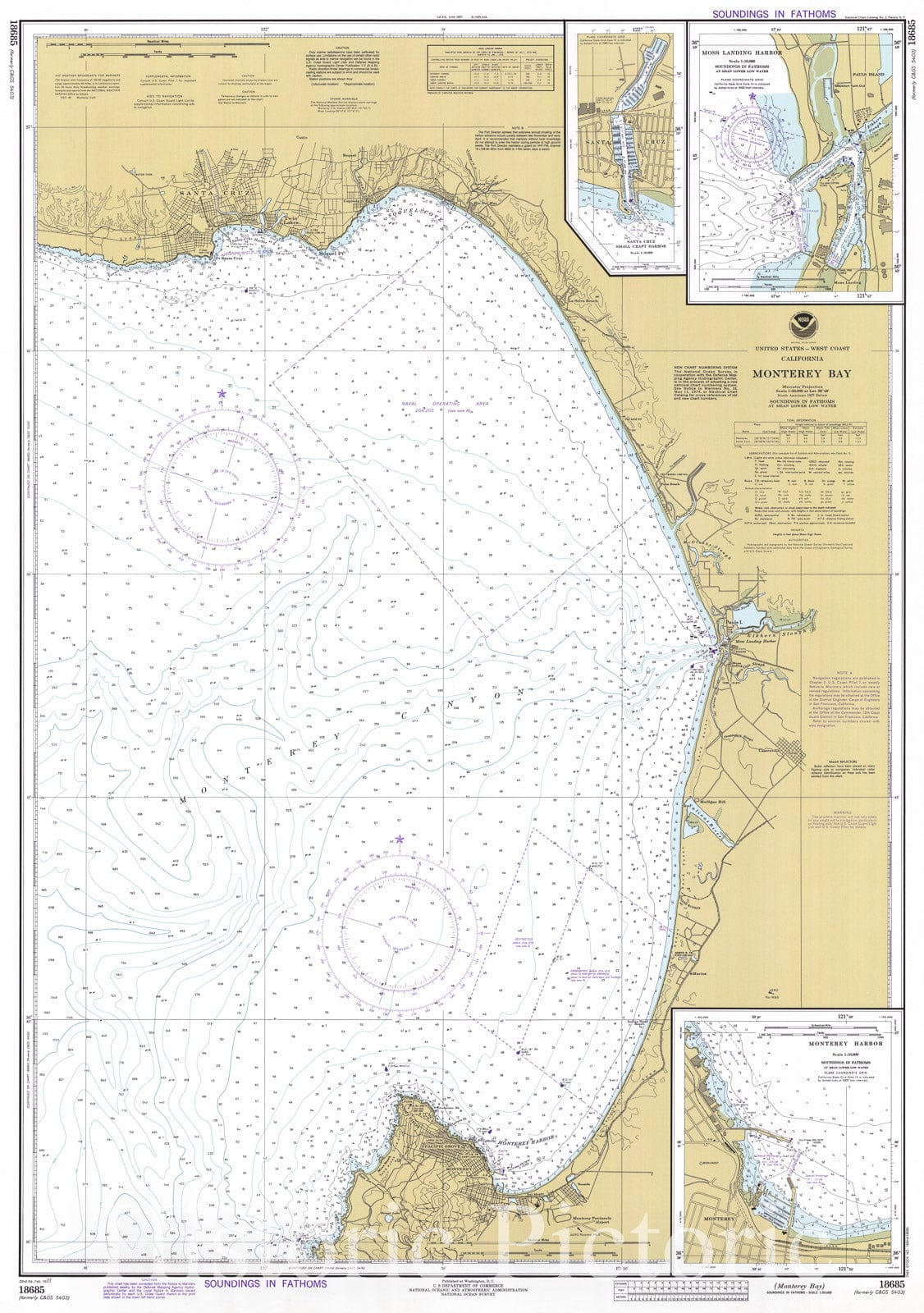 Historic Nautical Map - Monterey Bay, CA, 1977 NOAA Chart - Vintage Wa ...