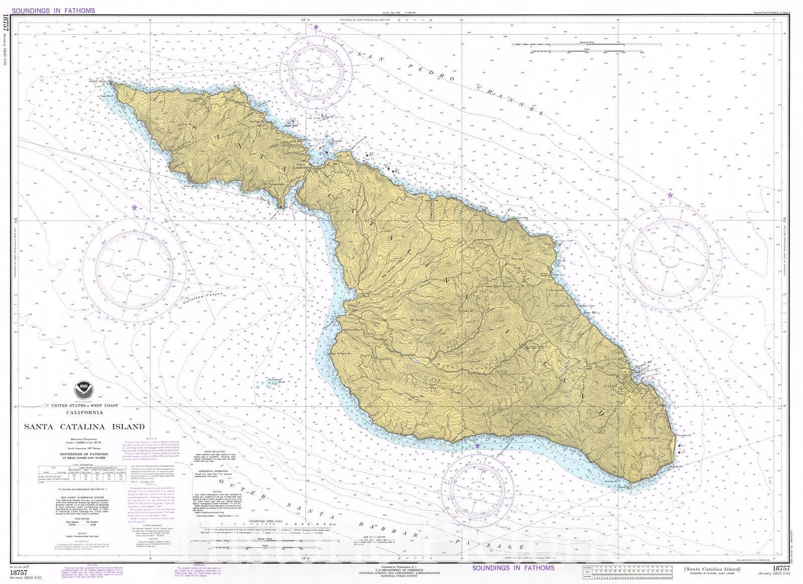 Historic Nautical Map - Santa Catalina Island, CA, 1977 NOAA Chart - V ...