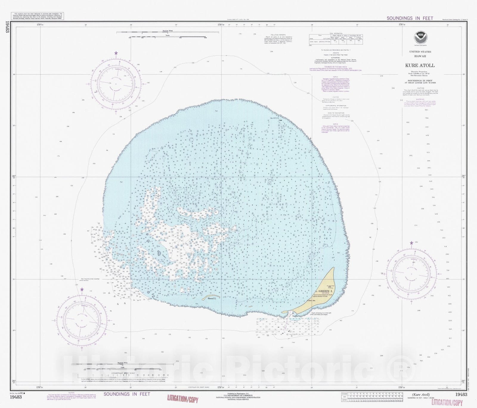 Historic Nautical Map - Kure Atoll, HI, 1990 NOAA Chart - Vintage Wall ...