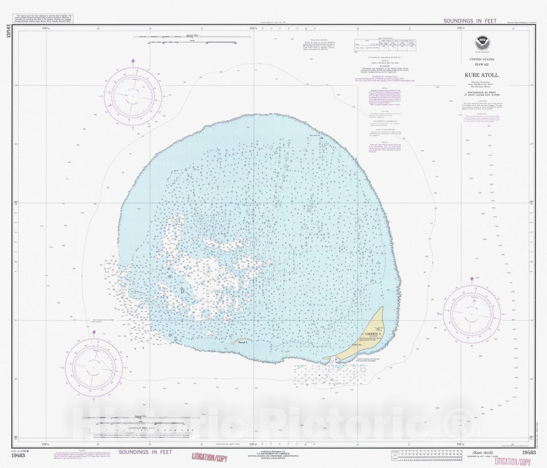 Historic Nautical Map - Kure Atoll, HI, 1990 NOAA Chart - Vintage Wall ...