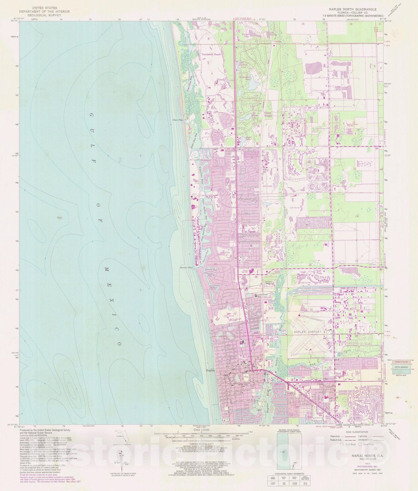 Historic Nautical Map - Naples North, FL, 1987 NOAA Topographic Bathym ...