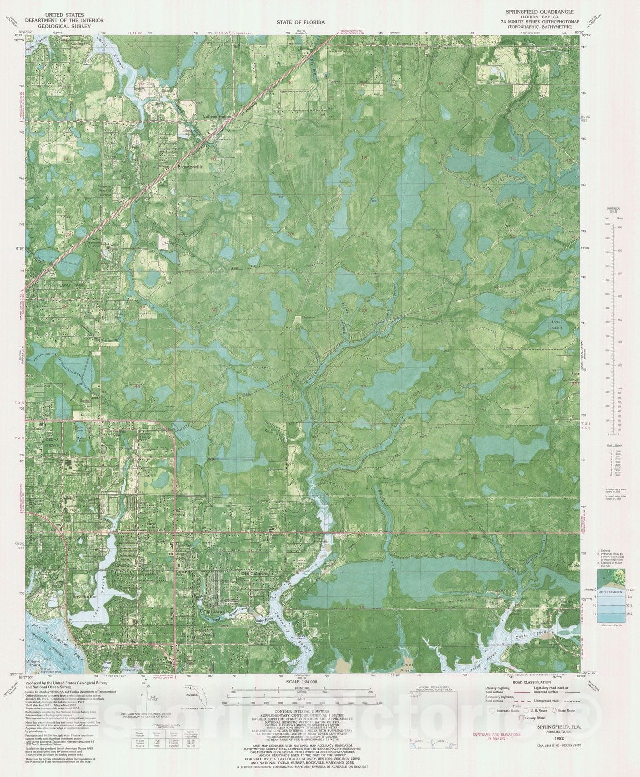 Historic Nautical Map - Springfield, FL, 1982 NOAA Topographic Bathyme ...