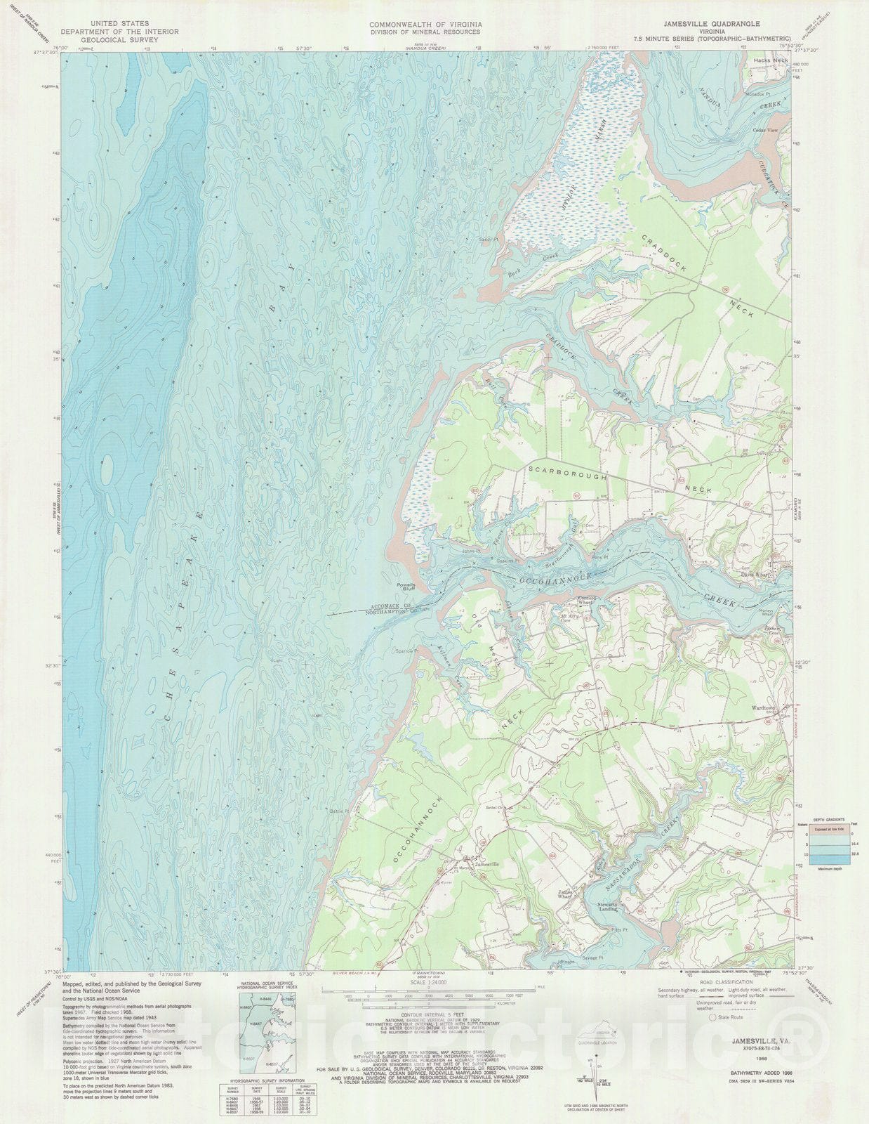 Historic Nautical Map - Jamesville, VA, 1968 NOAA Topographic Bathymet ...