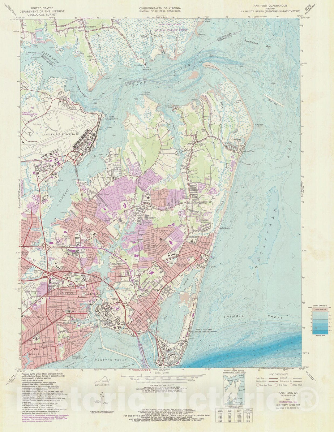 Historic Nautical Map - Hampton, VA, 1986 NOAA Topographic Bathymetric ...