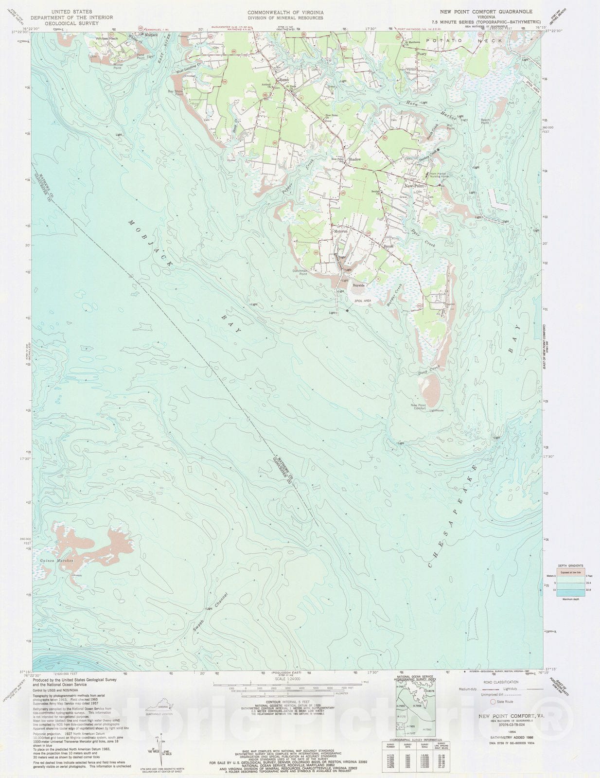 Historic Nautical Map - New Point Comfort Va, VA, 1964 NOAA Topographi ...