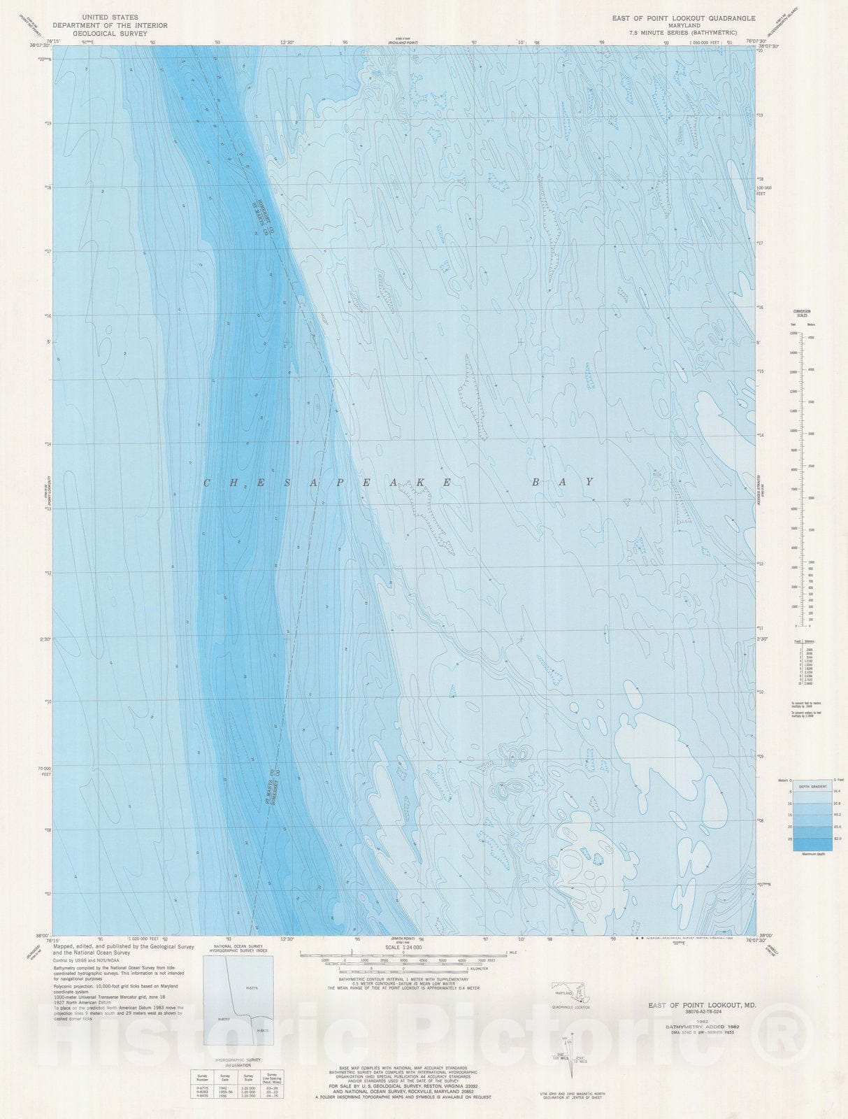 Historic Nautical Map - East Of Point Lookout, MD, 1982 NOAA Topograph ...